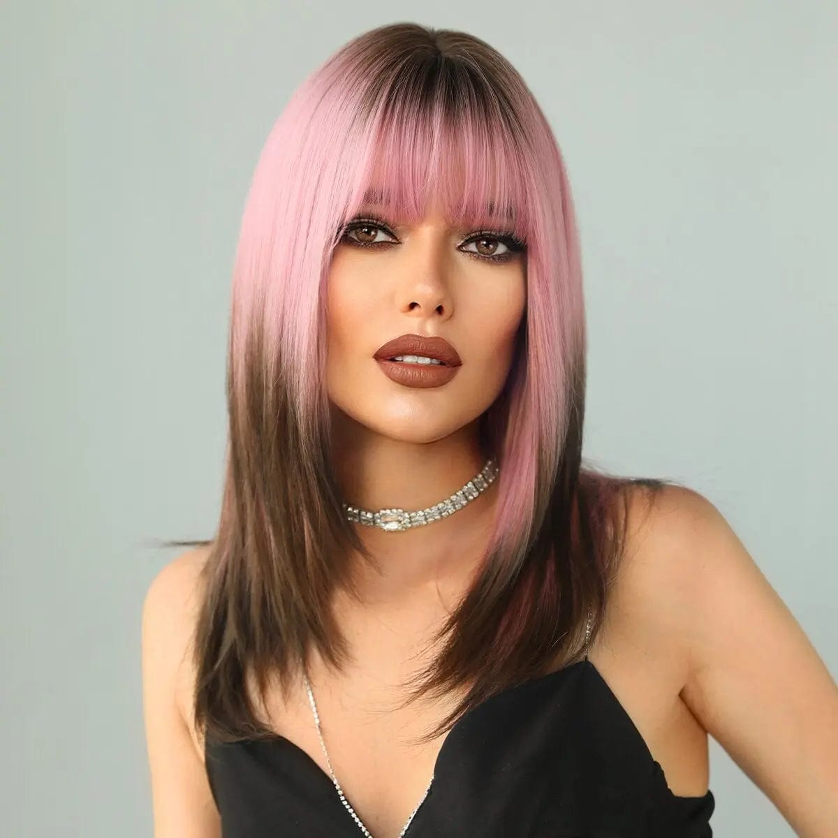 Perruque Femme Rose Et Brun | Perruque Femme